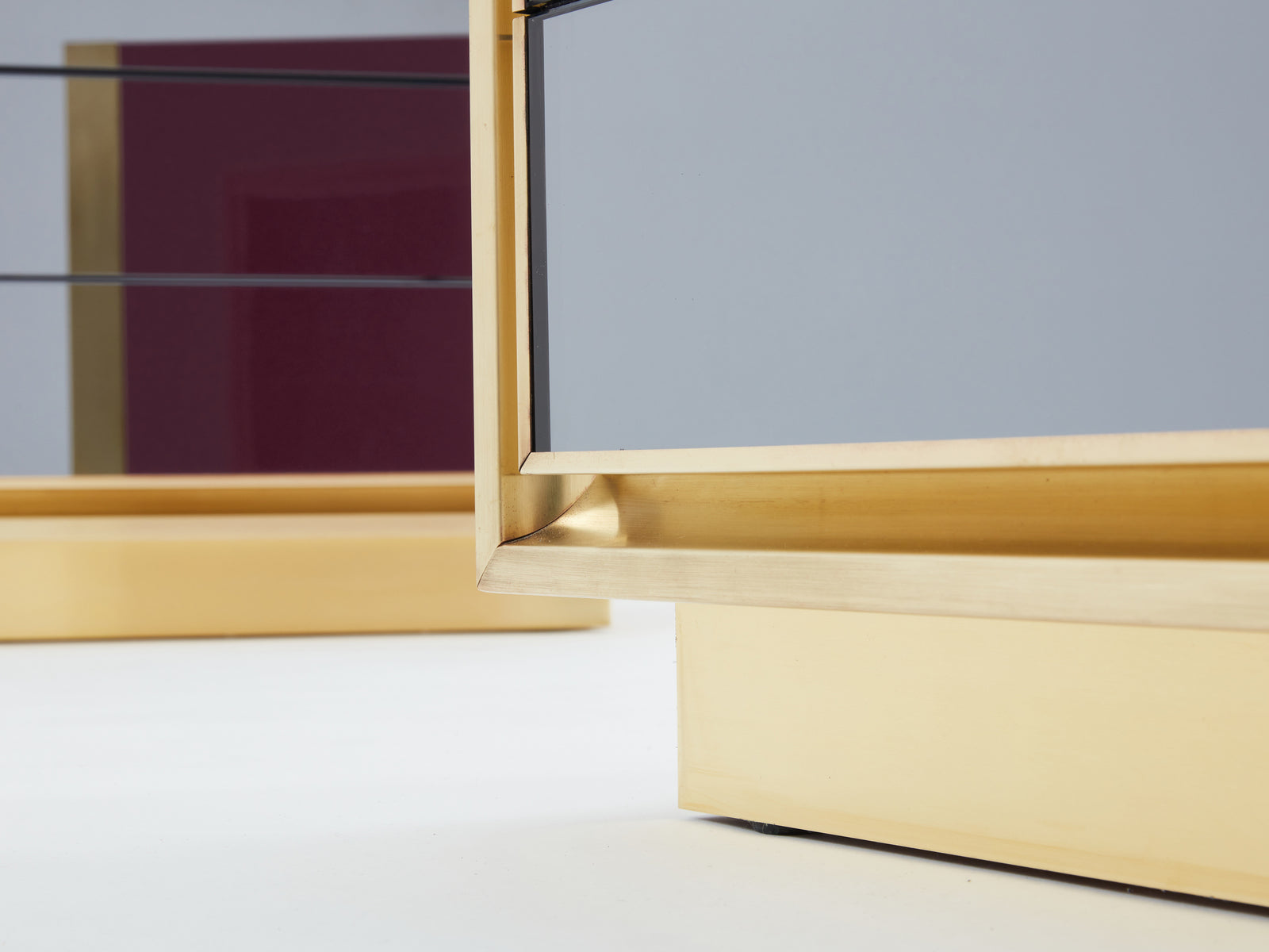 Maison Jansen raspberry lacquer brass mirrored nightstands 1970s ...