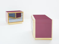 Maison Jansen raspberry lacquer brass mirrored nightstands 1970s ...