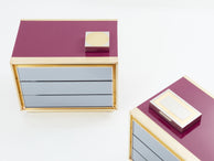 Maison Jansen raspberry lacquer brass mirrored nightstands 1970s ...