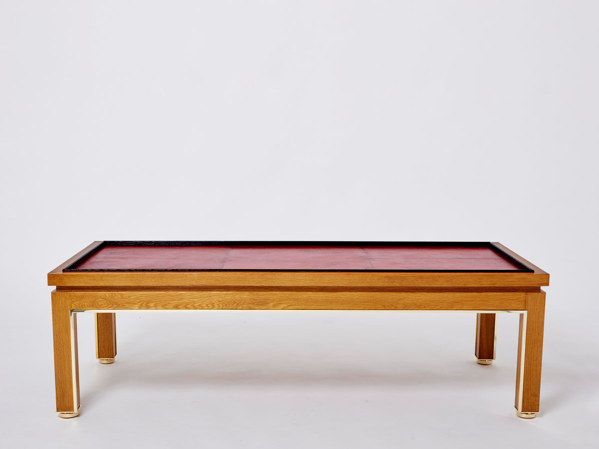 Dupré-Lafon style oak brass leather coffee table Alberto Pinto 1990 ...